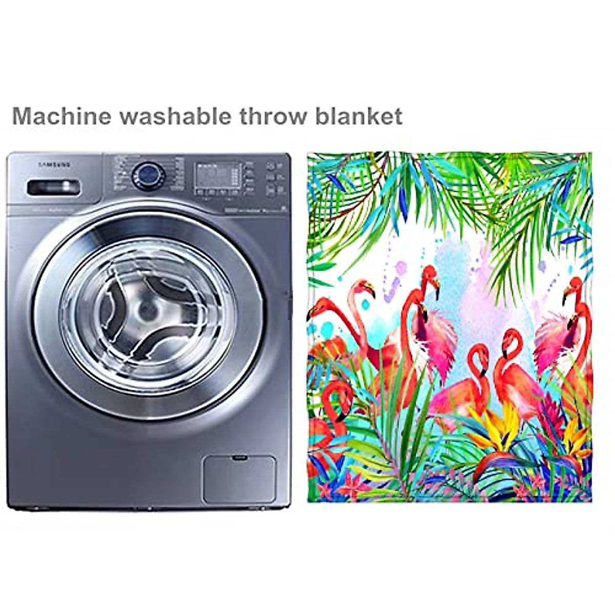 Mimihome Flamingo Blanket,Tropical Leaves Flamingos Throw Blanket Warm Fleece Blanket for Sofa Couch Bed Chair,60x50 Inches, Pink Green White