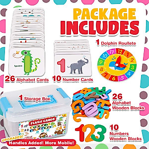 Catcrafter ABC Flash Cards Toddler Toys - Alphabet Number Clock Wooden Letter Puzzle Matching Game Montessori Preschool Educational Toys for Kids Boys Girls Ages 1-3 4+ (36 Cards & 36 Blocks Included)