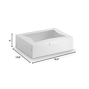 10 Pcs Half Sheet Cake Boxes 19x14 In - White Bakery Boxes with Window, Glossy Finish and Flip Top - Strong Cardboard, Easy Assemble, Secure Transport, Great for Cookies, Cakes, Donuts, and Gifting