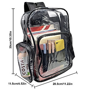 Clear Backpack Heavy Duty PVC Transparent Backpack for School, Stadium, Sports, Concert, Work, Security, Travel, College, Black