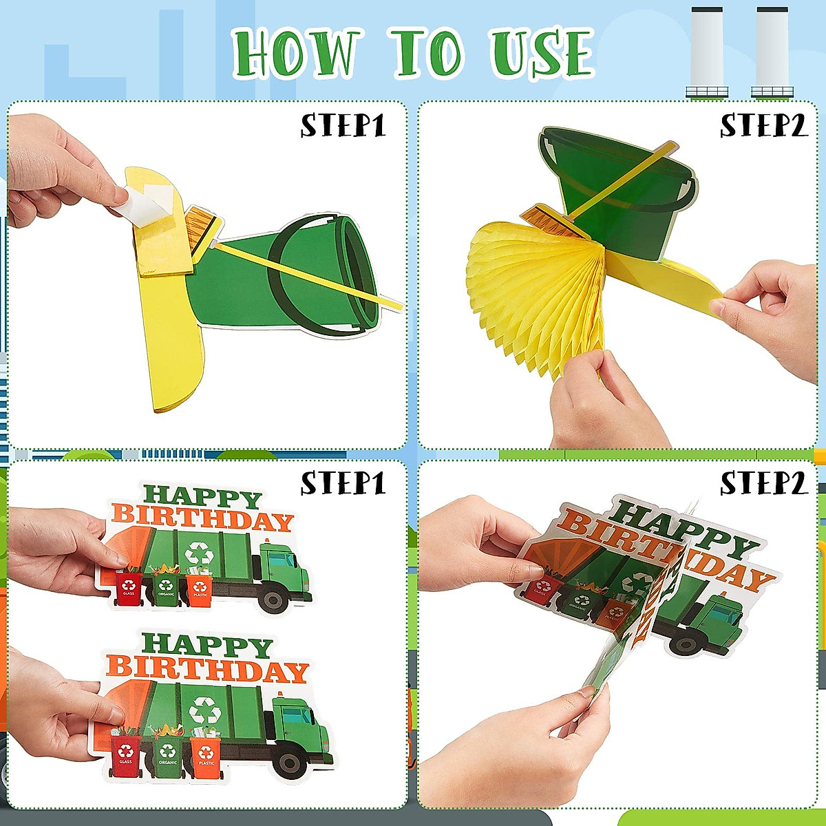 9 Pcs Garbage Truck Birthday Party Supplies Garbage Honeycomb Table Centerpiece Garbage Truck Table Toppers Centerpieces Trash Truck Birthday Party Supplies for Birthday Baby Shower Party Decorations