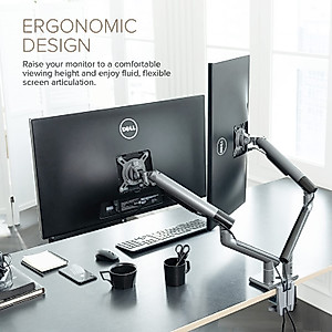 POUT E12 Dual Monitor Arm Mount Stand for Desk- Adjustable Full Motion Tilt/Swivel/Rotate 4-20lbs Capacity 75x75mm 100x100mm VESA 17"-32" Display Each - Extends 19" Forward & 17" High (White/Silver)