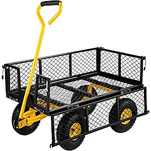 VEVOR Steel Garden Cart, Heavy Duty 500 lbs Capacity, with Removable Mesh Sides to Convert into Flatbed, Utility Metal Wagon with 180° Rotating Handle and 10 in Tires, Perfect for Garden, Farm, Yard