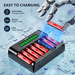 EBL AAA Lithium Rechargeable Batteries, 8 Pack 1.5V Triple AAA Batteries 1200mWh, Over 1200+ Cycles Times with 1.5V & 1.2V Universal AA AAA Battery Charger