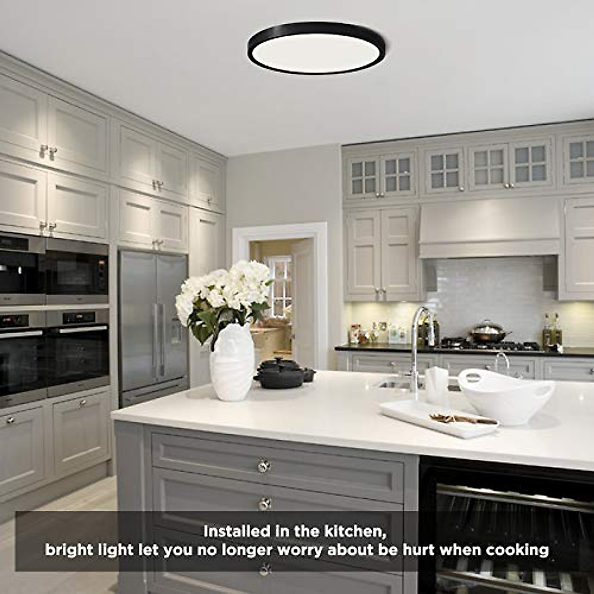 TALOYA LED Flush Mount Ceiling Light 5000k 8.9inch Round Black 18w=180w(Equivalent) Simple Lamp for Bedroom Hallway Kitchen Gallery Low Ceilings Areas