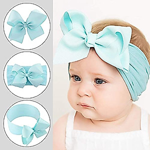 Makone 6PCS Nylon Headbands for Baby Girl, Handmade Hairbands with Bows Stretchy 5.5 inch Hair Bow for Kids Toddlers Infants Newborn
