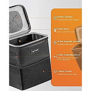 HOTOR Trash Can with Lid and Storage Pockets, 100% Leak-Proof Organizer, Waterproof Garbage Can, Multipurpose Trash Bin for Car - Black