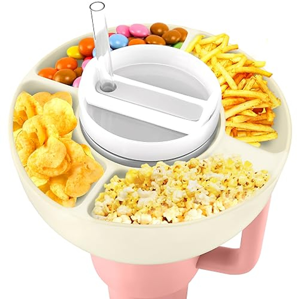 BABORUI Snack Tray for Stanley 30 oz Tumbler with Handle, Tumbler Snack Bowl Compatible with Stanley Cup 30 oz, Reusable Snack Ring for Stanley Cup Accessories(Silicone White)