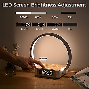 blonbar Bedside Lamp Qi Wireless Charger LED Desk Lamp with Alarm Clock, Touch Control 3 Light Hues, 10W Max Wireless Charging Table Lamp，Eye-Caring Reading Light for Kids, Adults, Home.