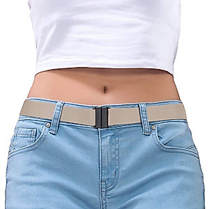 SUOSDEY Women Belt Stretch Elastic Invisible Belts for Women Beige with No Metal Buckle US Size:0-14