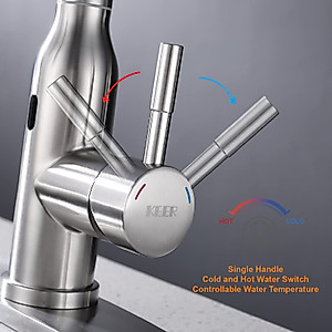 Touchless Kitchen Faucet,KEER Smart Motion Sensor Hands Free Single Handle spring kitchen sink faucet with Pull Down Sprayer,Brushed Nickel