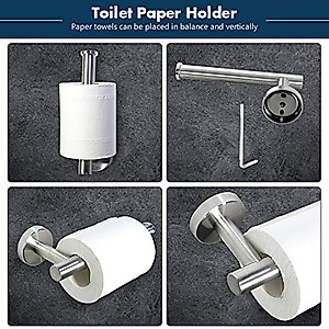 TocTen 5 PCS Bathroom Hardware Set SUS304 Stainless Steel-Towel Rack Set Include Lengthen Hand Towel Bar+Toilet Paper Holder+3 Robe Towel Hooks Bathroom Accessories Towel Bar Set (Brushed Nickel,16IN)