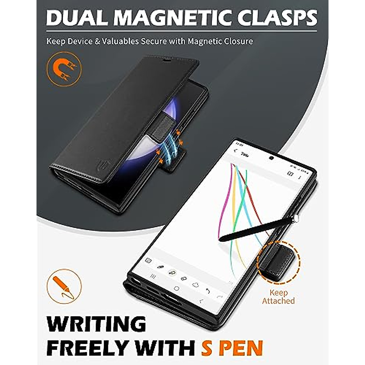 SHIELDON Wallet Case for Galaxy S23 Ultra 5G, Genuine Leather Case Kickstand RFID Blocking Credit Card Holder Shockproof Protection Magnetic Cover Compatible with Galaxy S23 Ultra 6.8" 2023 - Black