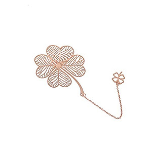yueton Metal Leaf Bookmarks Clover Leaf Bookmarkers Rose Gold Plated Brass Page Marker with Metal Pendant for Book Lovers