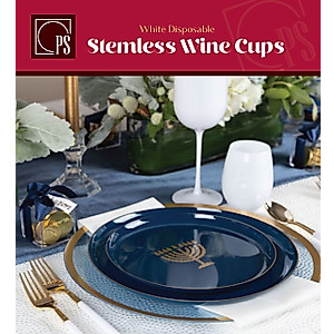 Posh Setting Plastic Stemless Wine Glasses - Disposable 12 Oz White Plastic Wine Glasses 6-Pack - Shatterproof Outdoor Wine Cups - Elegant BPA-Free Plastic Cocktail Wine Tumblers