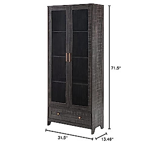 Home Source Display Storage Cabinet in Black with Glass Doors