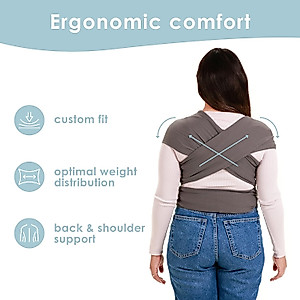 Sleepy Wrap Baby Carrier Newborn to Toddler - Hands-Free Baby Carrier Wrap - Stretchy Baby Wrap - Ergonomic Baby Wraps Carrier - Lightweight Baby Carrier Sling - Baby Body Carrier 7-35 lbs (Dark Gray)