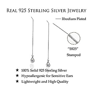 Reffeer Solid 925 Sterling Silver CZ Droplet Chain Dangle Earrings for Women Teen Girls Tassel Dangle Earrings Threader (A-Silver)