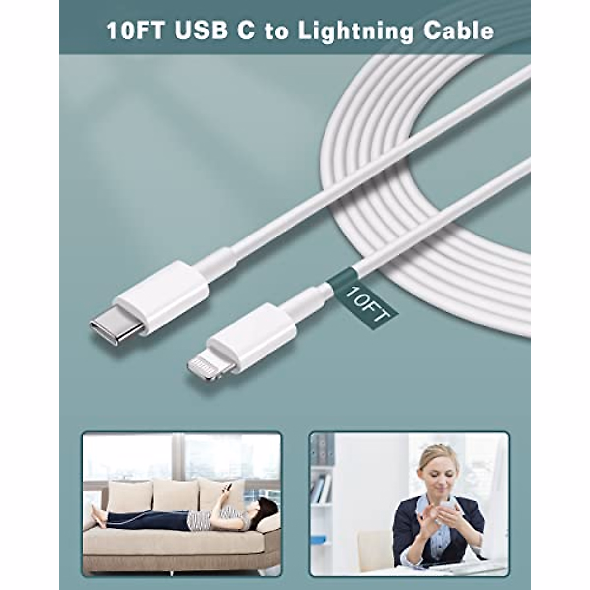 iPhone 13 12 Fast Charger [Apple MFi Certified], TIKALONG 2X 10FT Long USB C Lightning Charging Cable with 20W Wall Block for 13/13 Pro/13 Pro Max/12/SE/11/XS/XR/X/8 Plus, iPad, CA-43T