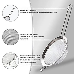 BLMHTWO 2 Pack Fine Mesh Strainer Stainless Steel Small Sieve (3.15inch) with Handle Widened Edge Kitchen Colander Infuser for Loose Tea Coffee Juice Flour Spices Baking Tea Strainer