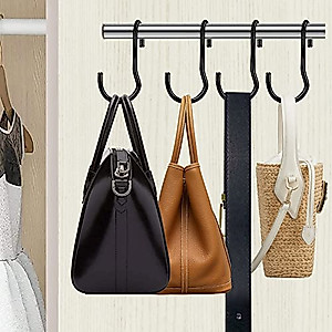 Purse Hanger for Closet - 10 Pack Closet Hooks for Bags - Unique Twisted Design Closet Rod Hooks Saves Space, Large Size Purse Hooks for Hanging Handbags, Belts, Scarves, Hats, Clothes - Black