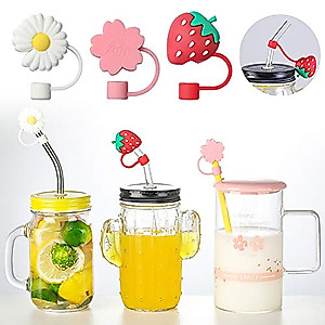 20 Pieces Straw Cover Cap Reusable Silicone Straw Toppers Drinking Straw Tips Lids for 8-10 mm Cute Straws Plugs (Not include Straw) Style1