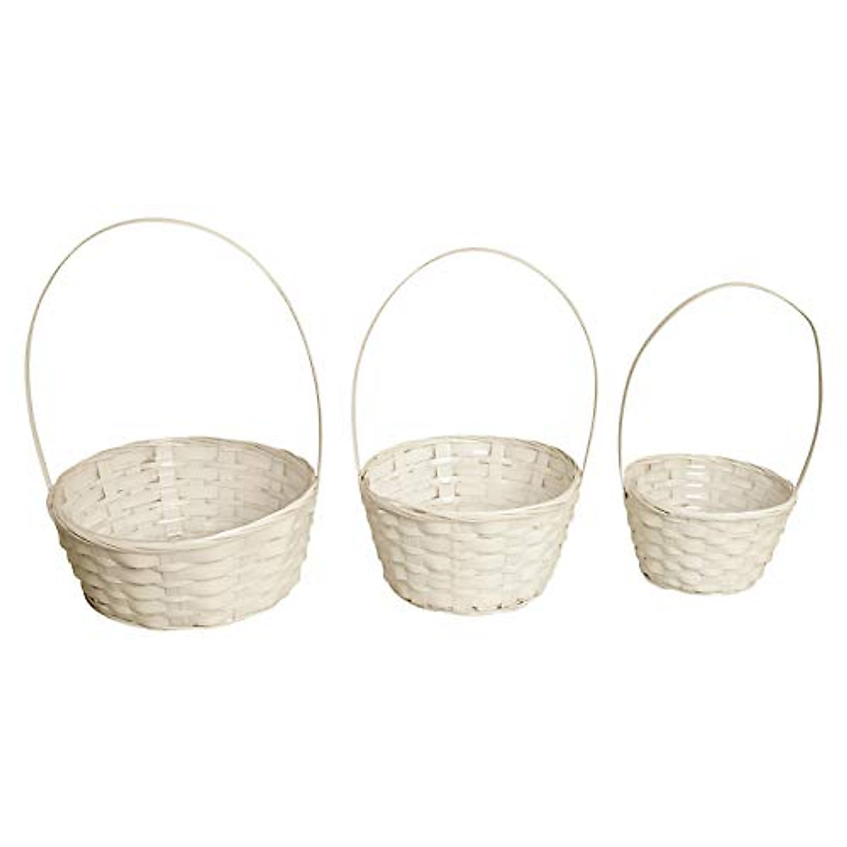 Wald Imports 4500/S3 Bamboo Basket, Set of 3 W/Handle, White