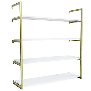 Eapmic 4-Tier 36in Floating Wall Shelves,Wall Mounted Storage DIY Open Bookshelf Decor Book for Living, Dining Room, Office, Wood Wall Shelf with Metal Brackets (4-Tier,36in,Gold)