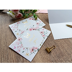 Gooji 4x6 Butterfly Dream Thank You Cards with Envelopes (Bulk 20-Pack) Baby Shower, Bridal Shower, Wedding, Greeting, Blank Notes Business Box Assorted Stationary Pink Flowers