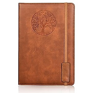 Hardcover Leather Lined Journal Notebook for Women Men,5.7×8.3" Tree of Life Journals for Writing,College Ruled Notebook for Travel,Business,Work,Office,School Note Taking,256 Pages Thick Paper Diary (Brown)
