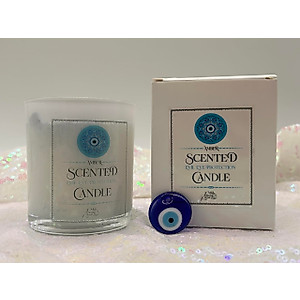 Evil Eye Candle, 10.5 Oz Evil Eye Spiritual Protection Candles with Crystals & Cotton Wick in Glass Jar, Soy Candle, Amber Scented Candles for Relaxing Healing Good Energy Aromatherapy Décor, Pack-1