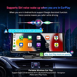 Portable Car Stereo with Wireless Apple Carplay+Android Auto, 10.26" Dashboard Mounted Car Radio Receiver with with Mirror Link/GPS/Siri/FM,Rear Backup Camera Driving Recorder