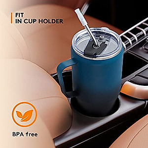 GOBATT 1 pack 40 oz Tumbler with Handle and Straw Lid，Reusable Stainless Steel Double Vacuum Insulated Travel Mug Iced Coffee cup ，Keep Cold for 24 Hours, navy black