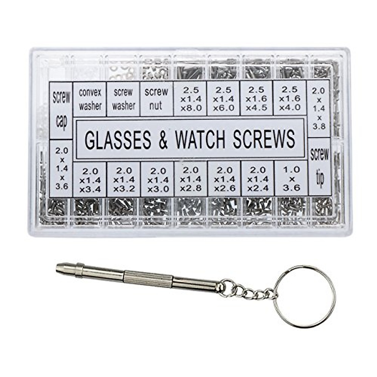 VAPKER 1000pcs Micro Eyeglass Sunglass Repair Screws, Nuts Assortment Stainless Steel Screws for Spectacles Watch with (Screwdriver)