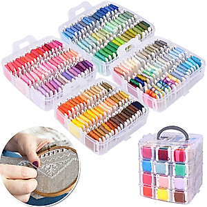 VICOVI Embroidery Thread Kit Including 200 Skeins Embroidery Floss 30 Skeins White & Black Embroidery Thread Cross Stitch Tool for Friendship Bracelets Arts DIY Crafts with 4-Tier Transparent Box