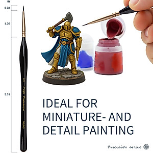 ARTEGRIA Detail Paint Brush Set - 5 Miniature Paint Brushes Size Round 3/0 000 - Fine Tips Ergonomic Handles for Small Scale Models Warhammer 40k Paint by Numbers for Adults - Acrylic Watercolor Oil