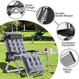 Barbella Zero Gravity Chair Living Room Chairs Lawn Recliner, Reclining Patio Chairs Patio Lounger Chair, Folding Portable Chaise with Cushion, Cup Holder, Headrest