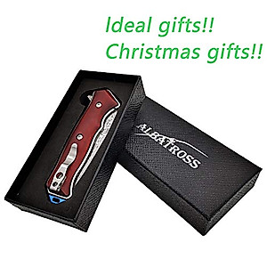 ALBATROSS HGDK001 EDC Classic Damascus Folding Camping Pocket Knives With Liner Lock,Cocobolo Wood Handle,Gifts/Collections