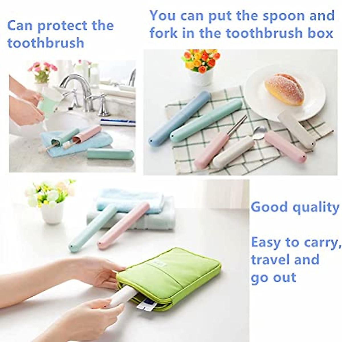 Travel Toothbrush Kit-Toothbrush Case 4 Pack with 4 Bamboo Toothbrush and 10 Dental Floss-Portable Toothbrush Holder for Travel/Camping/School/Home