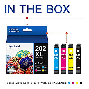 ECHALLENGE 202XL Ink Cartridges - High Capacity Black & Standard Color 4 Pack Remanufactured Ink for epson 202 Ink cartridges Expression Home XP-5100 Workforce WF-2860 Printers
