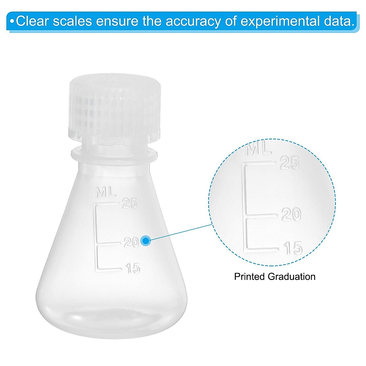 PATIKIL Erlenmeyer Flask, 12 Pcs 25ml Narrow Mouth Graduated Flasks with Screw Cap Plastic Flasks with Printed Graduation for Lab Experiment Chemistry Science Study