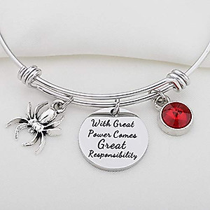 KUIYAI With Great Power Comes Great Responsibility Bracelet with Spider Charm Bangle Movie Gift Inspiration Jewelry