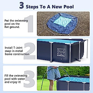 Above Ground Swimming Pool, Jhunswen 8.3ft x 5ft 26in Outdoor Rectangular Steel Frame Pool for Adults Family, Grande Splash Square Kids, Easy Setup with Repair Kit (No Filter Pump)