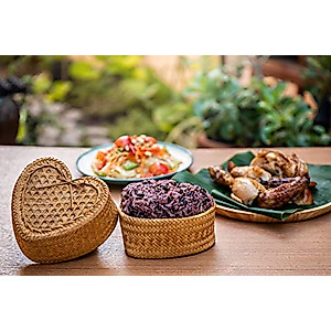 WD- Thai Kra-tip Sticky Rice Heart shape Bamboo Basket Handmade Steamers Cookware-4 inch for Home,restaurant or Cookware -collecting things.