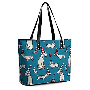 Womens Handbag Dogs Pattern Leather Tote Bag Top Handle Satchel Bags For Lady