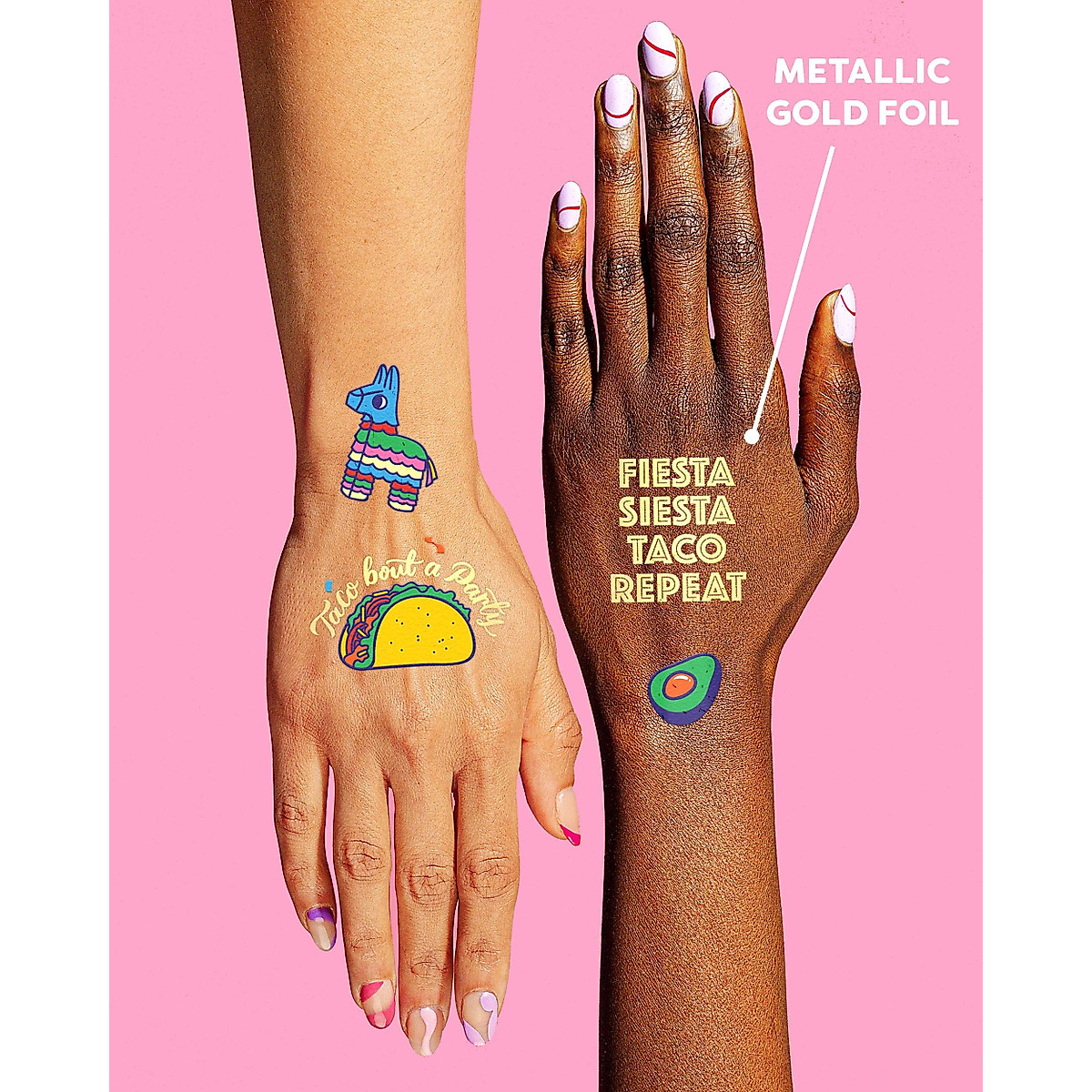 xo, Fetti Fiesta Party Supplies Metallic Tattoos - 40 styles | Cinco De Mayo Decorations, Final Fiesta Bachelorette + Mexican Decor