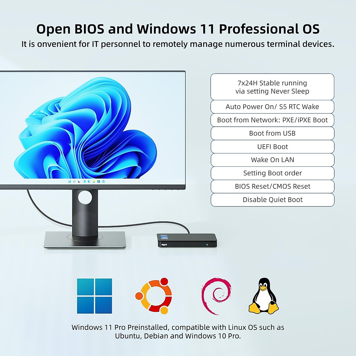 MeLE Mini PC Windows 11 Pro 16GB Ram 512GB N5095 Micro PC Overclock3C 2X HDMI 4K USB-C Triple Display 2.4G/5G WiFi6 BT5.2 GbE Support Linux Small Desktop Computer on IoT MES WMS NAS Astrophotography
