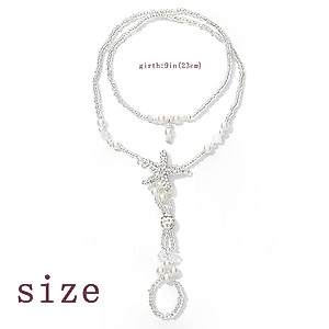 Woeoe Boho Crystal Anklet White Starfish Ankle Chains Beach Pearl Barefoot Sandals Ankle Bracelet Summer Foot Chain Jewelry for Women