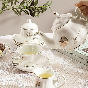 CHENP.HMC Tea Sets 22-Piece Porcelain Ceramic Coffee Tea Gift Mother's Day Sets Teapot and Cup Set Cups Saucer Service for 6 Teapot Sugar Bowl Creamer Pitcher and Ceramic Coffee Tea Gift Sets