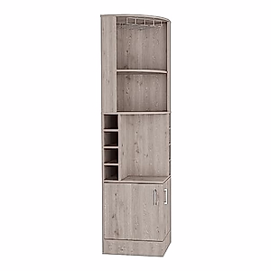 DEPOT E-SHOP Egina Corner Bar Cabinet with Two External Shelves, Glass Holder, Eight Exterior Bottle Racks, Central Shelf, Lower Drawer with Two Side Doors, 71" H, Light Gray, Living Room